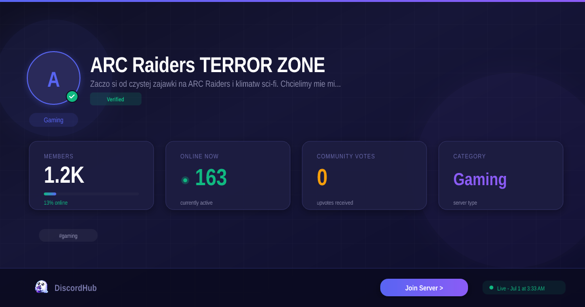 ARC Raiders TERROR ZONE Discord — 1.2K+ Gaming Members | Join Free [2026]
