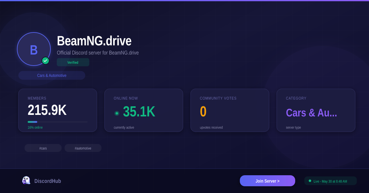 Join BeamNG.drive Discord — 211K+ Active Cars & Automotive Members [Free]