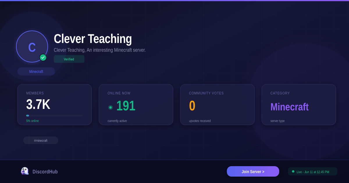 Clever Teaching Discord — 3.6K+ Minecraft Members | Join Free [2026]