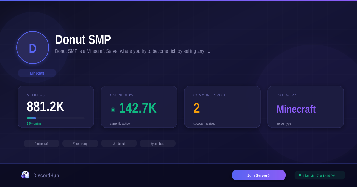 Donut SMP Discord — Biggest Minecraft Server | 881K+ Members