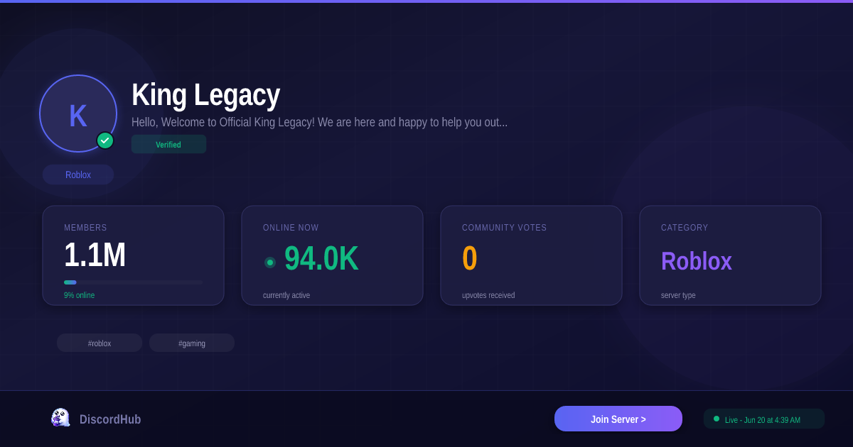 King Legacy Discord — Biggest Roblox Server | 1092K+ Members