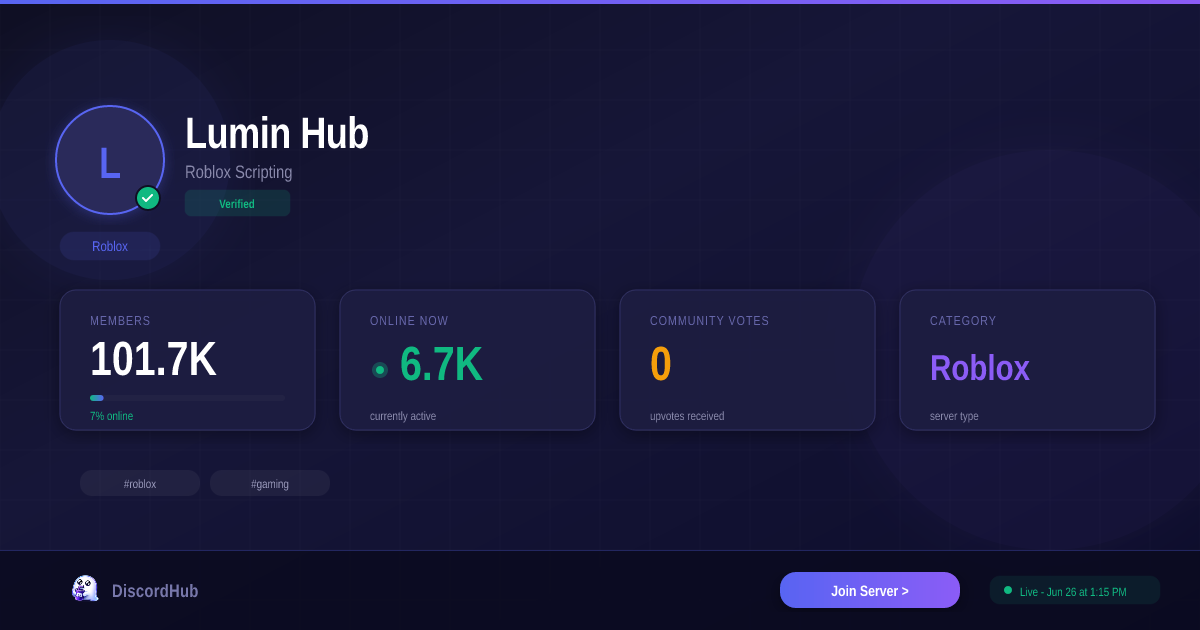 Lumin Hub Discord — Biggest Roblox Server | 101K+ Members