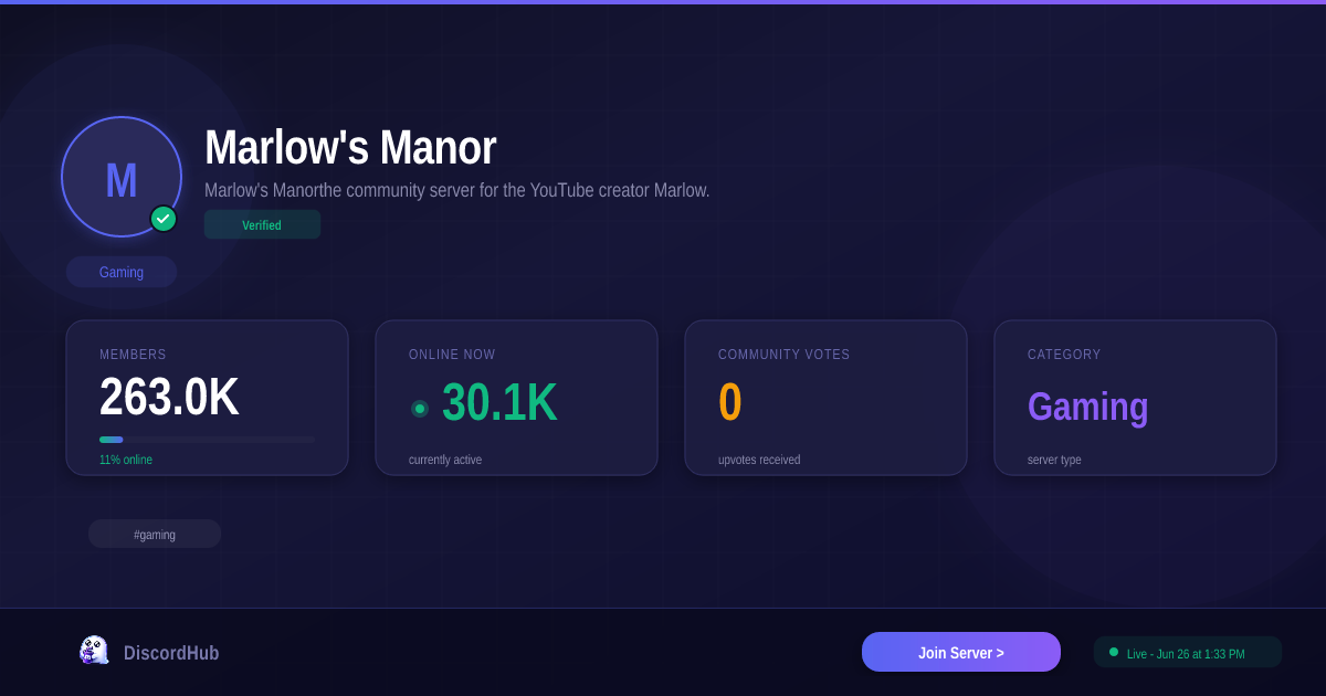 Marlow's Manor — The #1 Gaming Discord Server (269K+ Members)