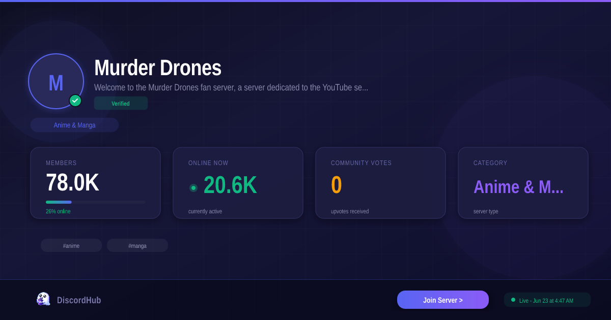 Murder Drones Discord — Biggest Anime & Manga Server | 77K+ Members