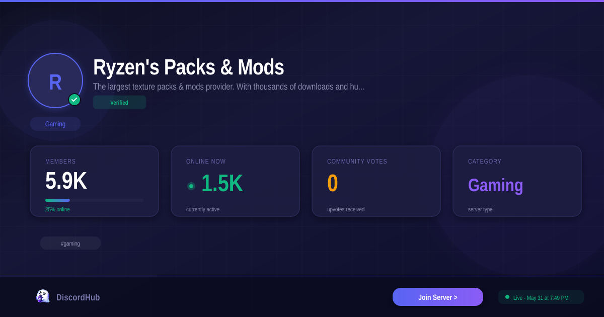 Ryzen's Packs & Mods ™ Discord — Best Gaming Server | 5.9K+ Members [2026]