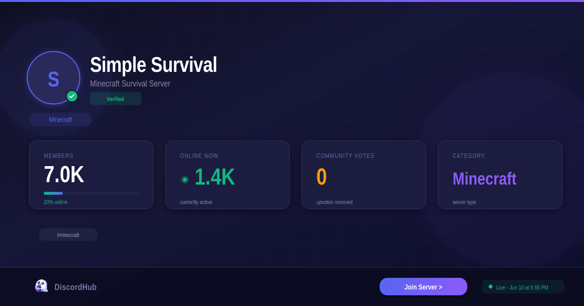 Simple Survival Discord Server — 7.0K+ Members | Top Minecraft [2026]